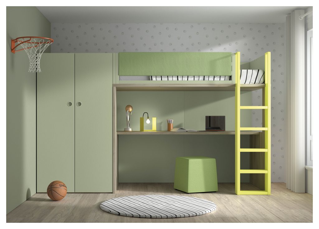 Habitación con cama alta y escritorio debajo 46-48 - Mueblecope